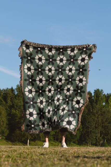 Green & Black Mod Scandi Floral Pattern Woven Blankets by Etsy | ufurnish.com