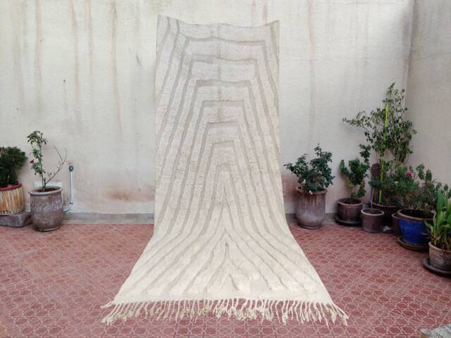 Solid White Embossed Wool Runner - Moroccan Rug For Hallway ...