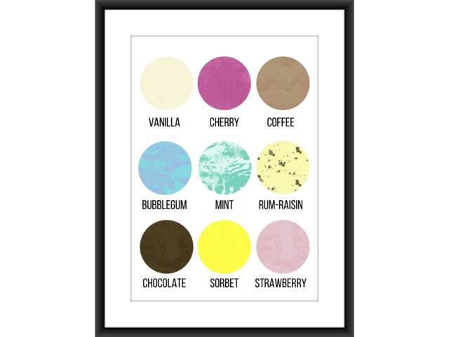 Ice Cream Flavours Art A4 Poster, Parlour, Sweet Shop, Pink White ...
