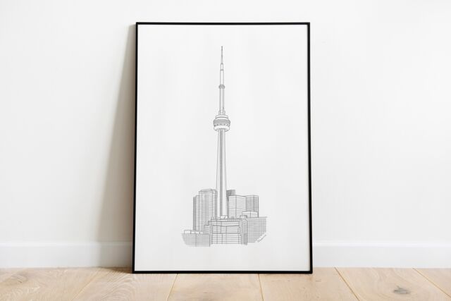 Cn Tower, Toronto, Canada, Line Art Drawing, City Scene, Landmark, Home ...