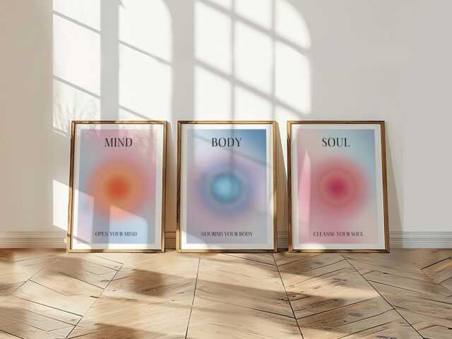 Aura Prints, Gradient Abstract Wall Art, Spiritual Mind Body Soul ...