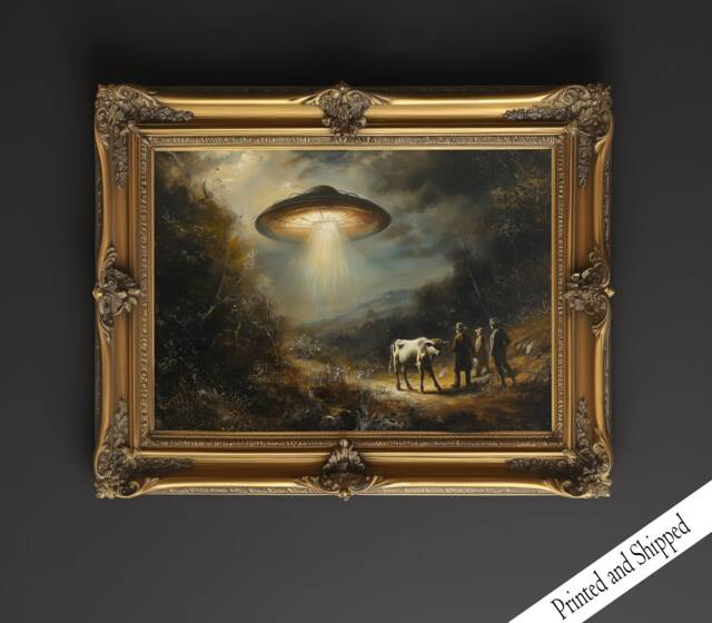 Victorian Landscape Ufo Wall Art, Funny Altered Art Print, Eclectic ...
