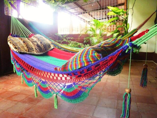 Tri Colors Red Green Purple, Double Hammock Hand-Woven Natural Cotton ...
