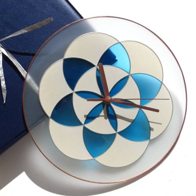 Flower Of Life Glass Wall Clock Modern Art Decor in Blue, White ...