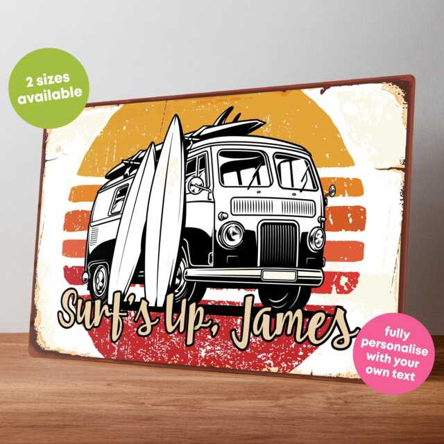 Personalised Surfs Up Sign - Custom Surfing Sign, Vw Campervan Surf ...