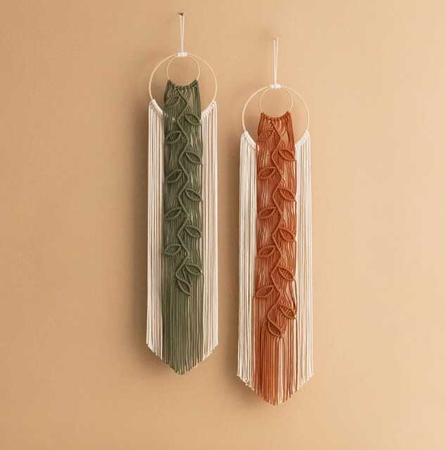 Boho Vine Leaf Wall Art, Narrow Hanging, Vertical Decor, Bohemian Home ...