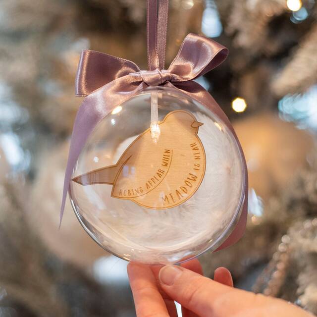 Personalised Robin Feather Remembrance Christmas Tree Bauble Decoration ...