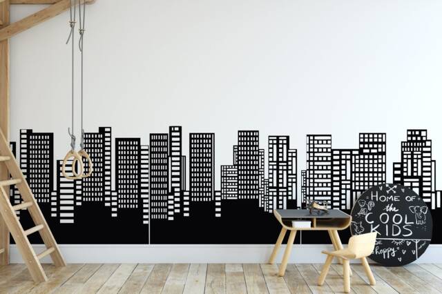City Skyline Wall Decal, Large Cityscape Decor, Vinyl Decal For Kids ...
