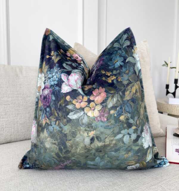 Velvet Floral Pillow Cover Textured Cushion Decorative Throw Flanged ...