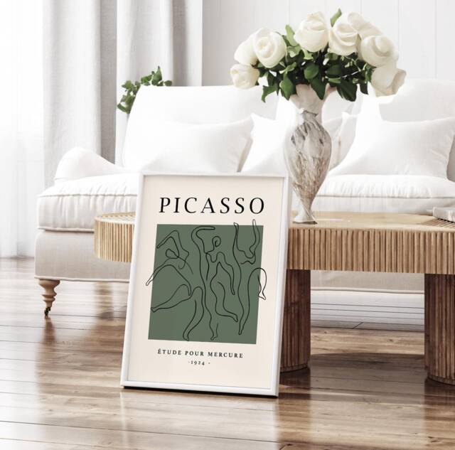 Picasso Print, Forest Green Wall Art, Dark Neutral Decor, Boho Living ...