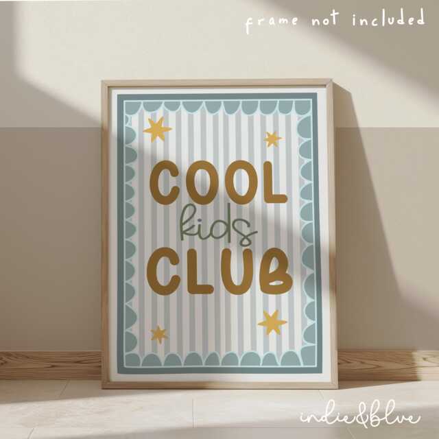 Cool Kids Club Print in Blue, Scalloped Retro Bedroom Playroom, Scandi ...