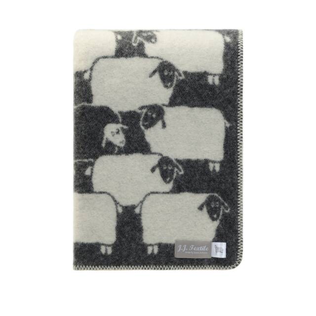 Herd Wool Blanket With Reversible Sheep Pattern - Soft Black & Off ...