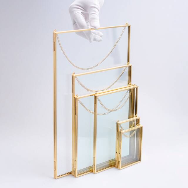 6 Pc Floating Glass Frame Brass Gold Wall Hanging Photo Picture Double ...