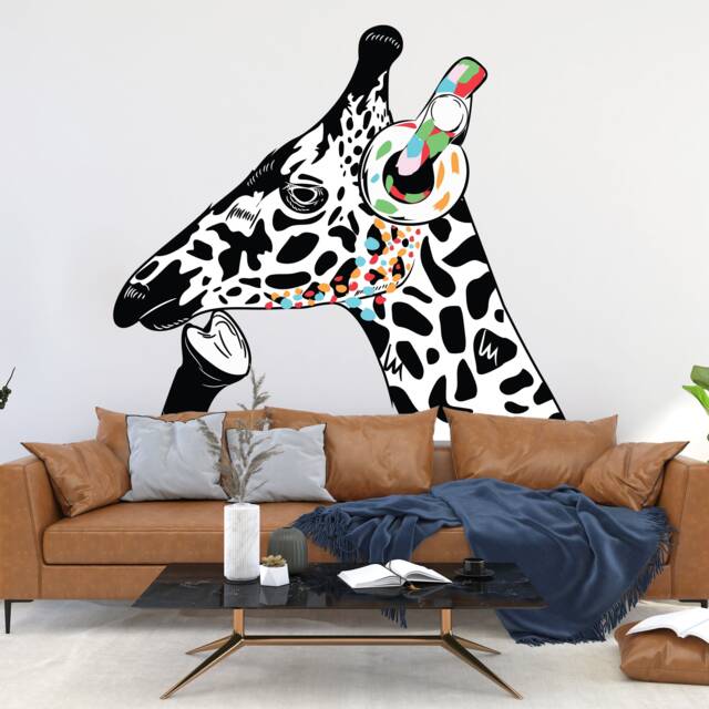 Giraffe Wall Art Sticker - Thinking Dj Giraffes Head Headphones Vinyl ...
