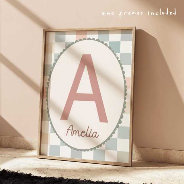 Vintage Style Personalised Girl Initial Print With Name in Pastel ...