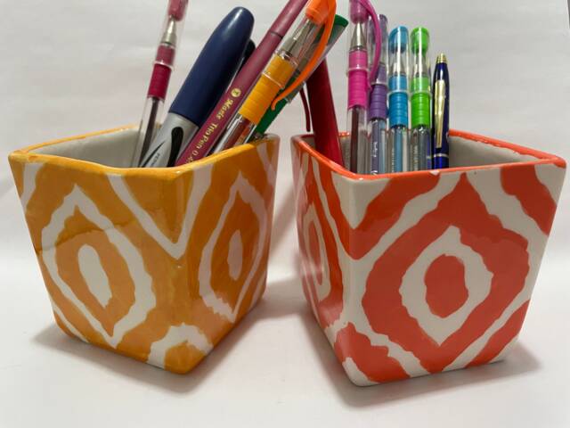 Set Of 2 Floral Pencil Cup, Ceramic Pen Pot, Modern Office Desk Decor ...