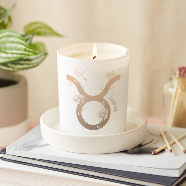 Personalized Taurus Zodiac Candle Birth Flower Engraved Gift by Etsy ...