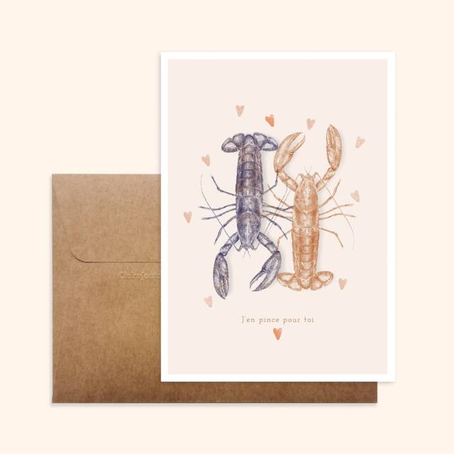 Kraft Card & Envelope - Lobster Duo Hand-Drawn Illustration Printing On ...