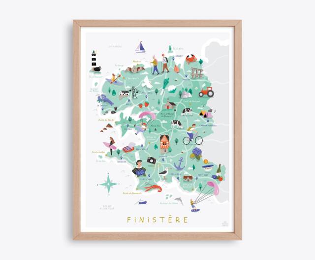 Finist??re - Map Of Brittany/Breton Department Illustrated Poster by ...