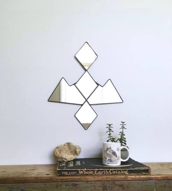 Owl Cave Wall Mirror Geometric/Handmade Diamond Mountain Range Bird ...