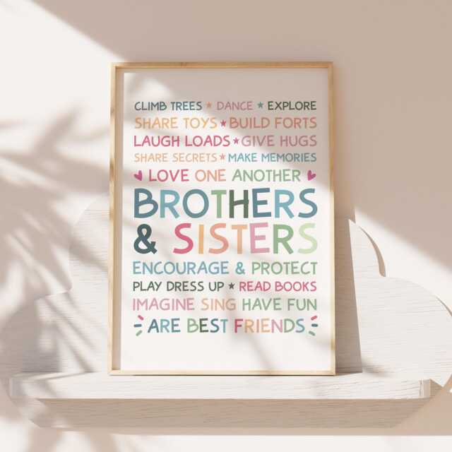 Brother Sister Prints, Playroom Rainbow Wall Art, Colourful Boys ...