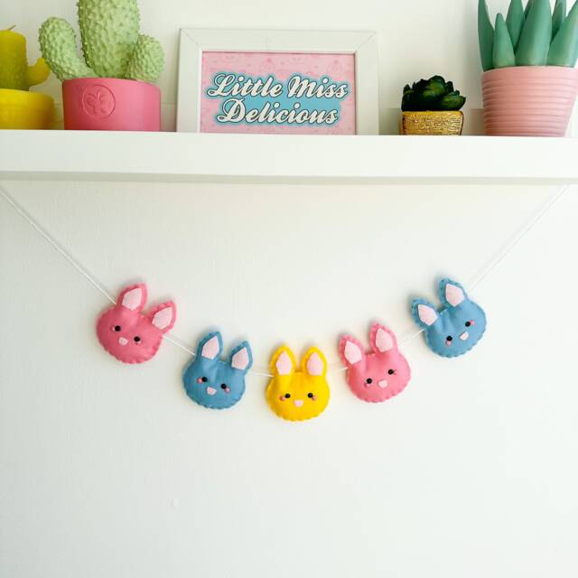 Colourful Bunny Felt Garland, Cute Rabbit Nursery, Easter Wall Hanging ...