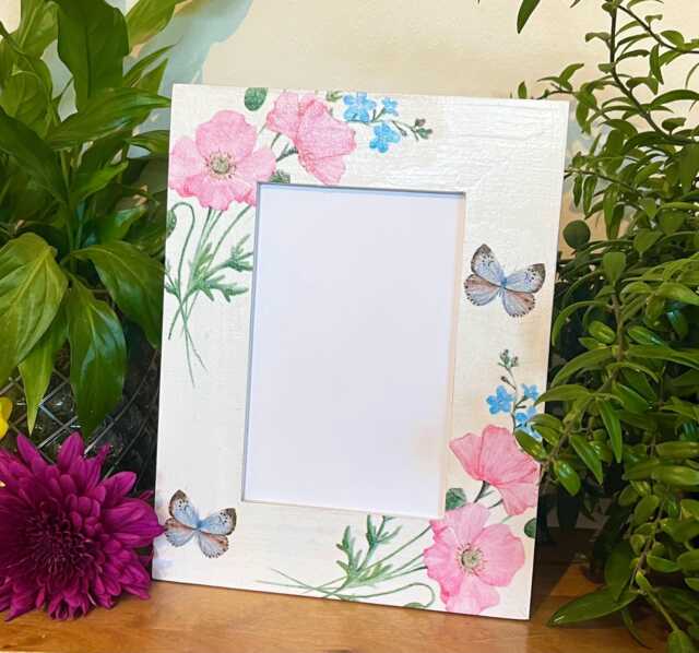 Robin, Poppy & Forget Me Not Decoupaged Photo Frame, Pink Flowers Bird ...