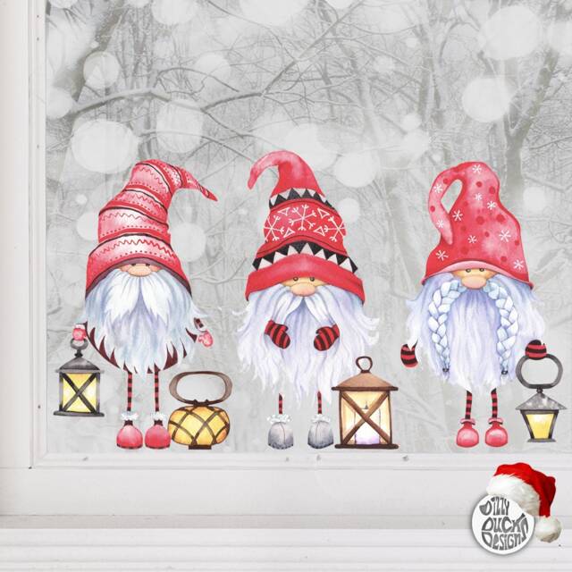Christmas Gnome Window Cling Decal - Xmas Red Gonk Stickers By Dizzy ...