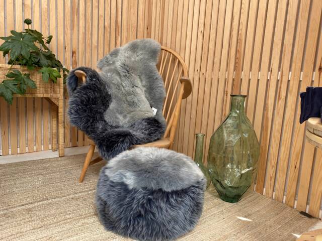 Sheepskin Pouffe , Dark Grey & Light Pouffe, Footstool, Interior ...