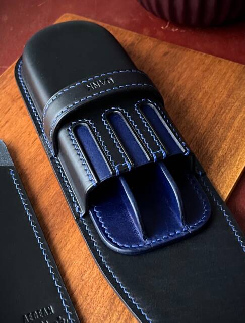 Black Sapphire Leather 3 Pen Case, Triple Fountain Pencil Divider by ...