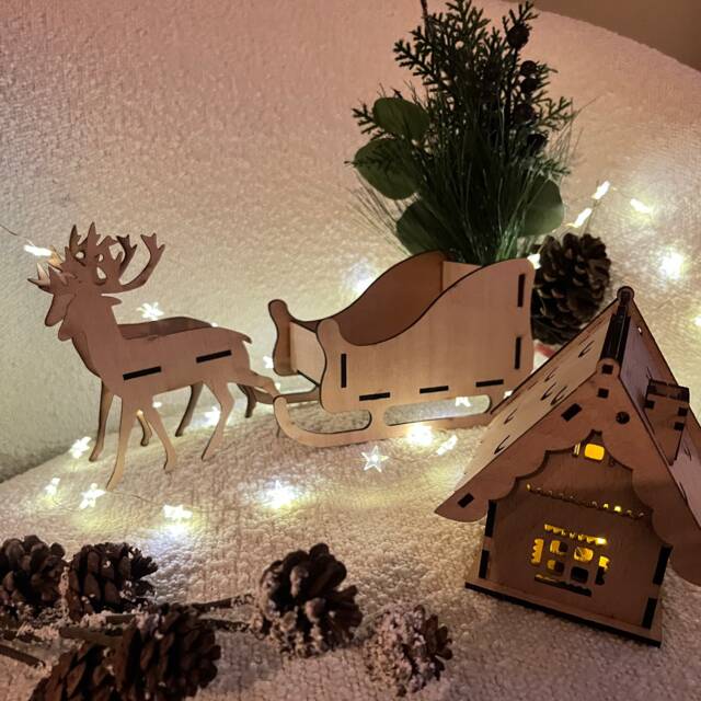 Reindeer & Sleigh Slot Together Wood Christmas Ornament, Build Your Own ...