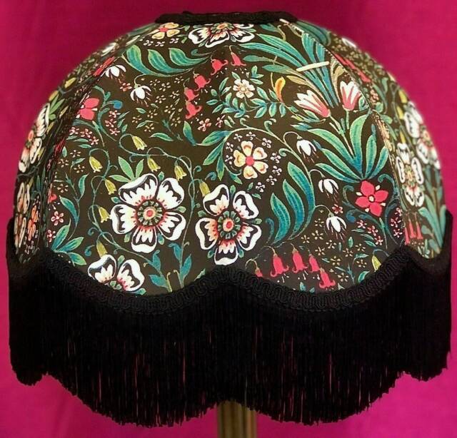 William Morris Molly Black Floral Dome Fabric Lampshade For Bedside ...