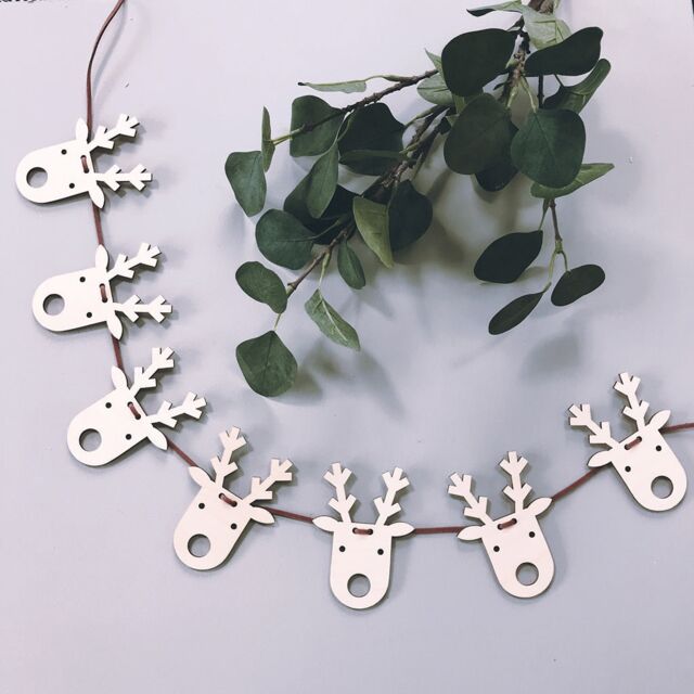Wooden Christmas Reindeer Garland - Festive Bunting Scandi-style ...