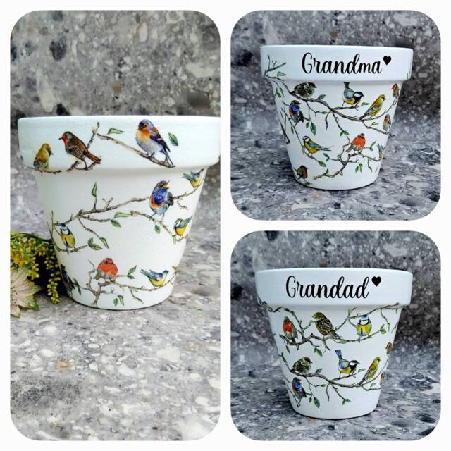Grandad Plant Pot, Father's Day Gift, Bird Birthday Dad Decoupaged ...