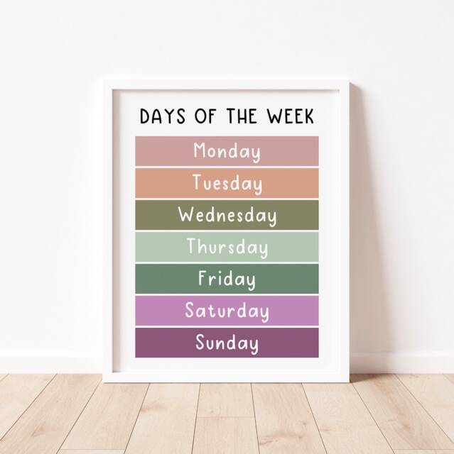 Days Of The Week Educational Print - Children's Wall Art, Bedroom ...