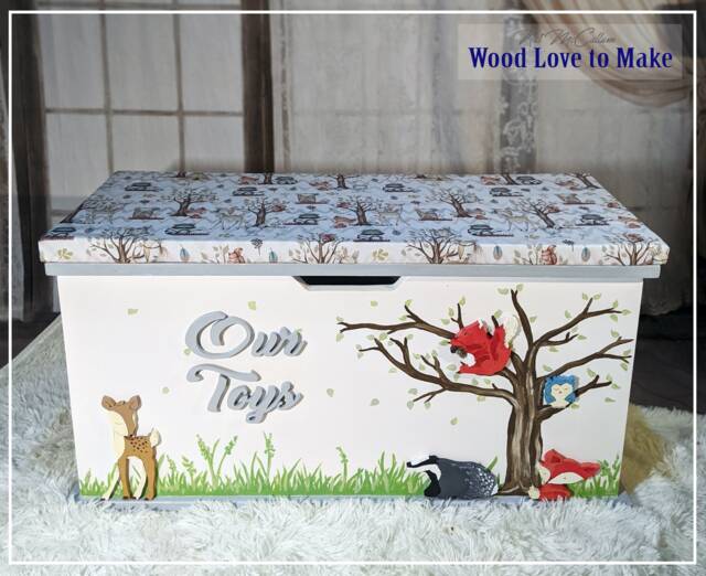 Woodland Personalised Toy Box - Storage With Cushion Seat Extra Large ...