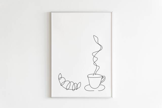 Coffee Tea & Croissant Bun Print Printable/Kitchen Cup Mug Hot Drink ...