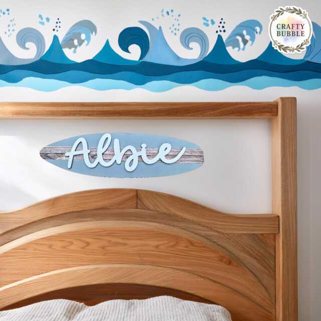 Personalised Surfboard Name Sign - Laser Cut Wooden Wall Art Nursery ...