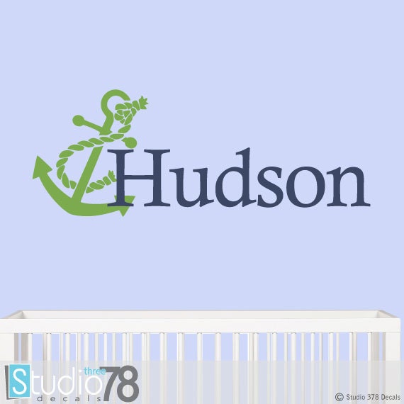 Boys Monogram Vinyl Wall Decal Name Childrens Custom Lettering Nautical ...