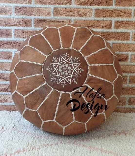 Brown Handmade Moroccan Pouf 100% Leather, Ottoman Foot Stool Leather ...