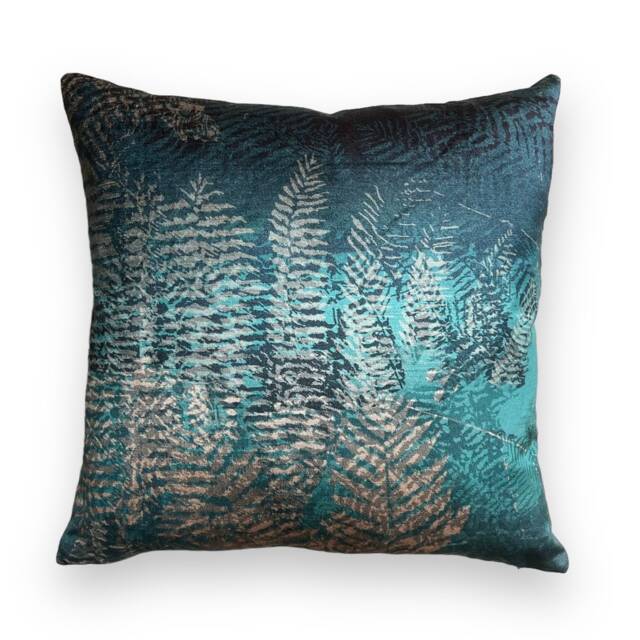 Velvet Fern Cushion Cover in Turquoise & Navy, Botanical by Etsy ...