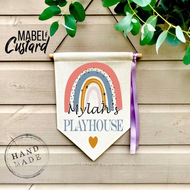 Personalised Kids Boho Rainbow Playhouse Sign /Hanging Door Sign/ Spiel ...