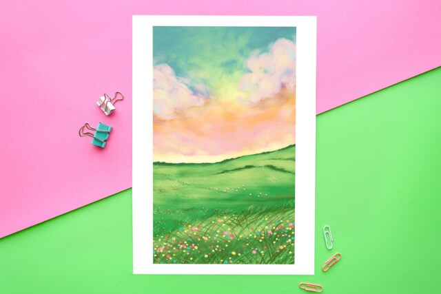 Sheep Sunset Wall Art - A4 Pastel Sunset Art, Botanical Art Print ...