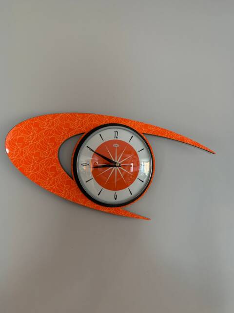Boomerang Lucite Wall Clock, Midcentury Atomic Retro Clocks, Neon ...