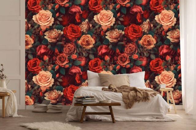 Red Roses Flowers Pattern Generative Ai Gift, Art Print Photomural ...