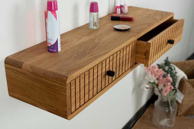 Fluted Floating Makeup Table With Two Drawers, Organizer For Vanity ...