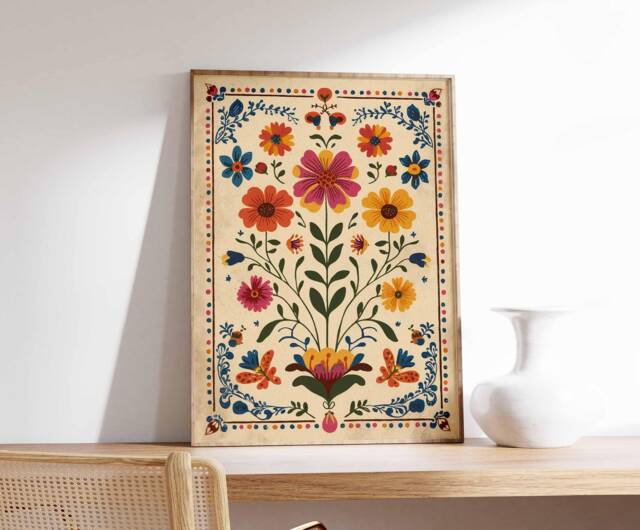 Vintage Mexican Poster, Prints, Decor, Traditional Latin Floral Print ...
