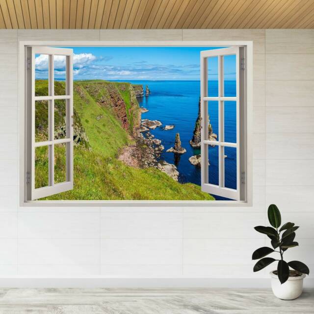 Scenic Cliffs Nature Scotland 3D Window View Wall Sticker Poster Decal ...