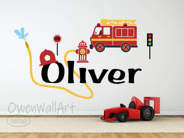 Firetruck Wall Decal - With Name Boys Kids Nursery Decals Fire Truck ...