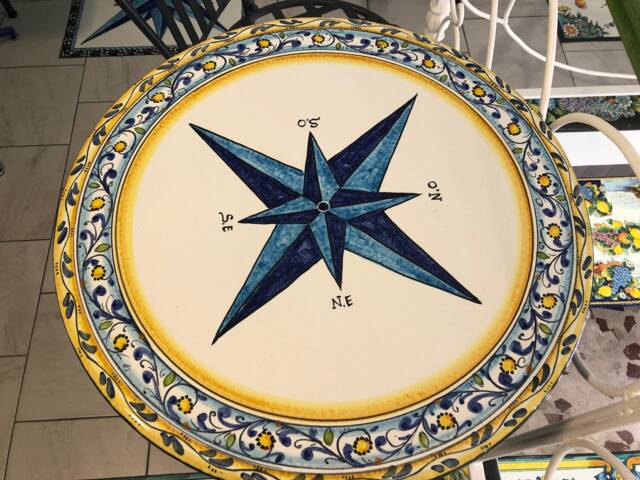 Italian Volcanic Outdoor Table Compass Rose Star With Iron Base Lemon ...